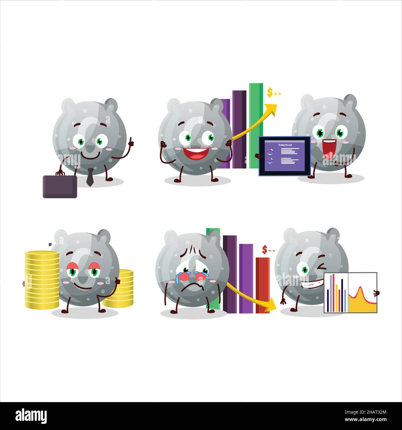 Gray gummy candy G character designs as a trader investment mascot ...