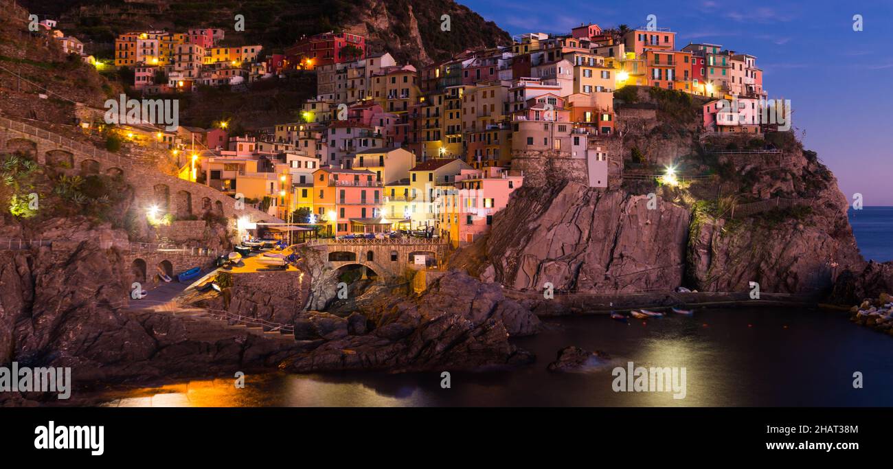 Manarola in evening lights Stock Photo - Alamy