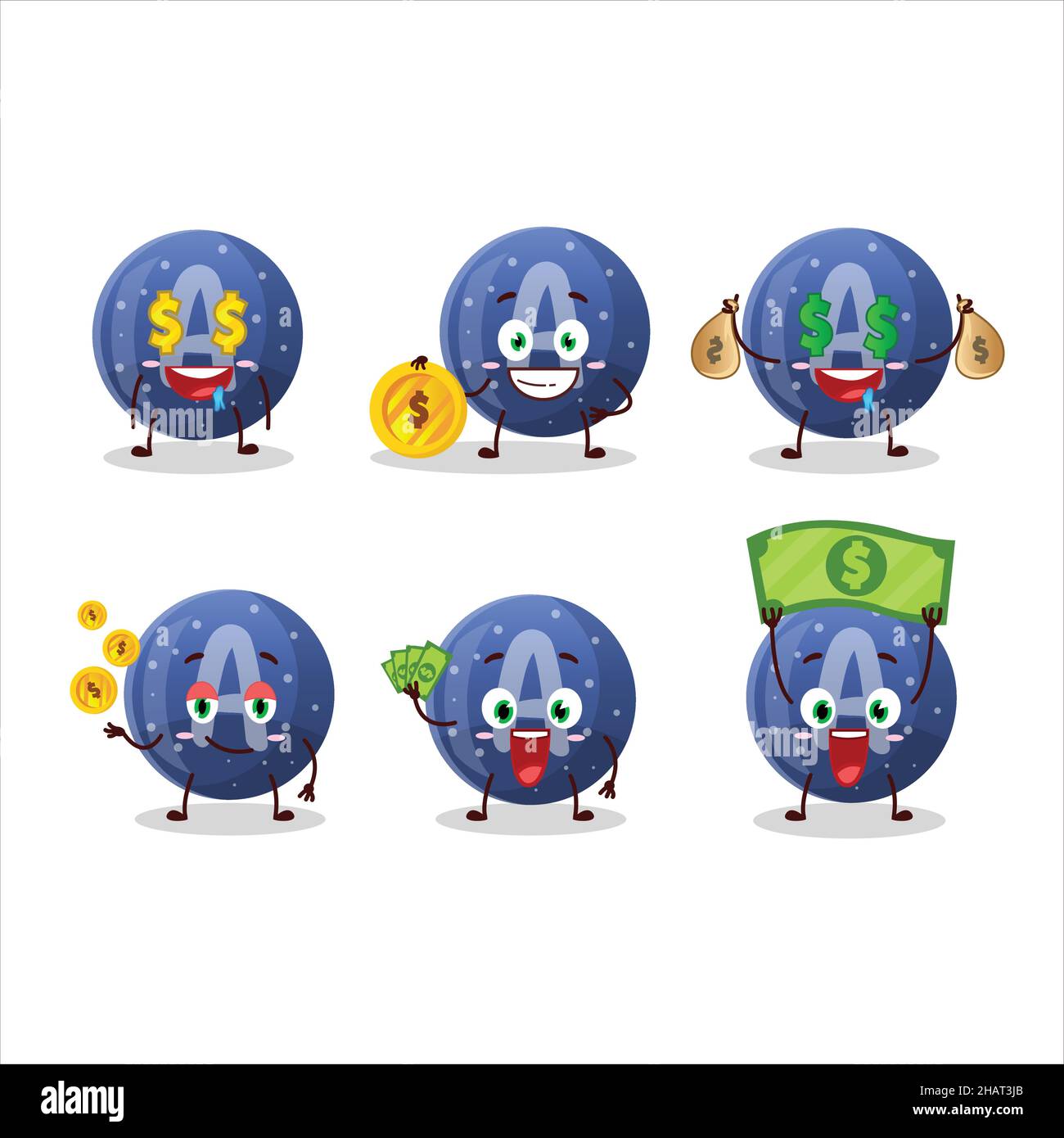 Blue gummy candy A cartoon character with cute emoticon bring money ...