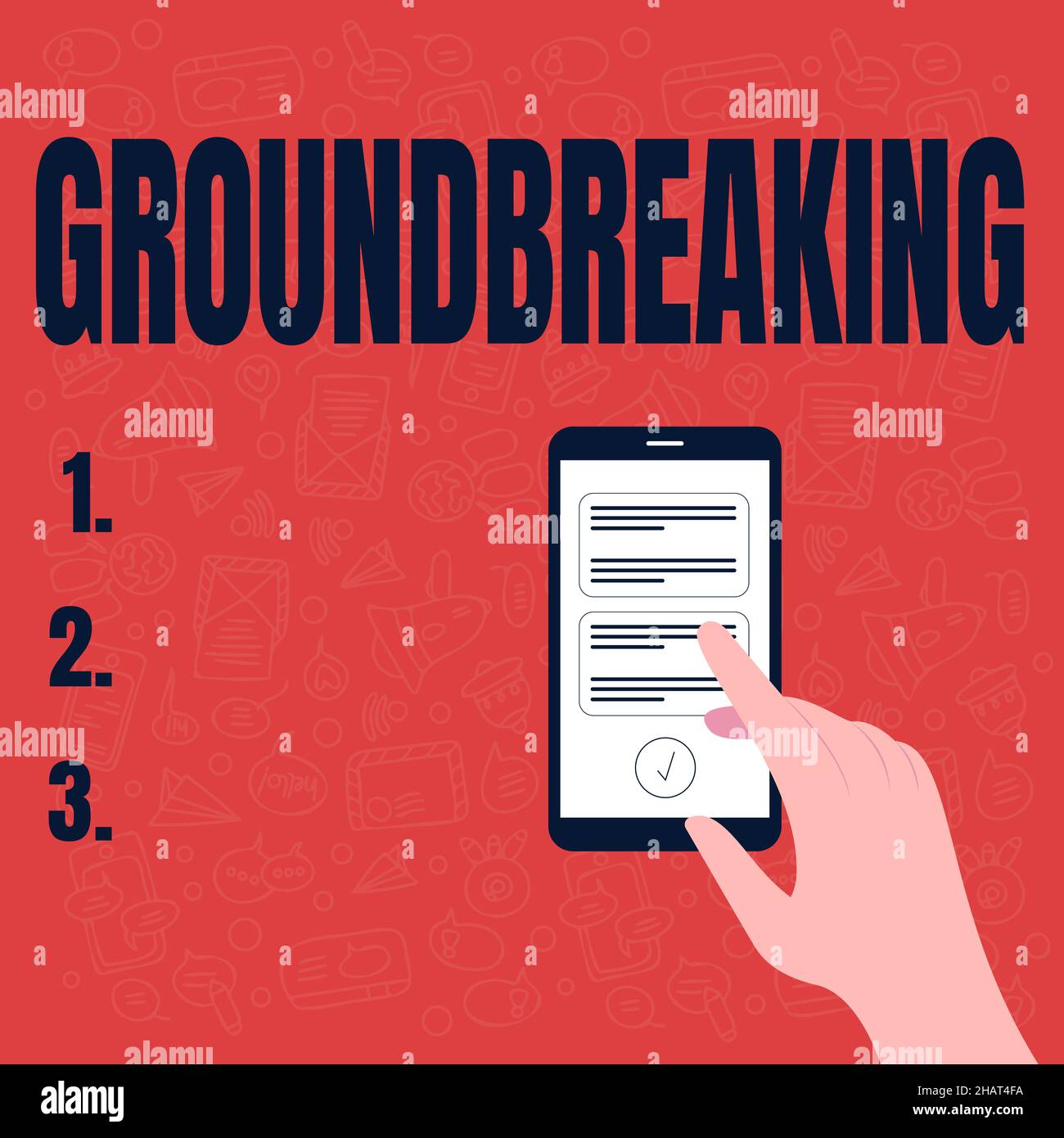 Text caption presenting Groundbreaking. Word for Very new and a big ...