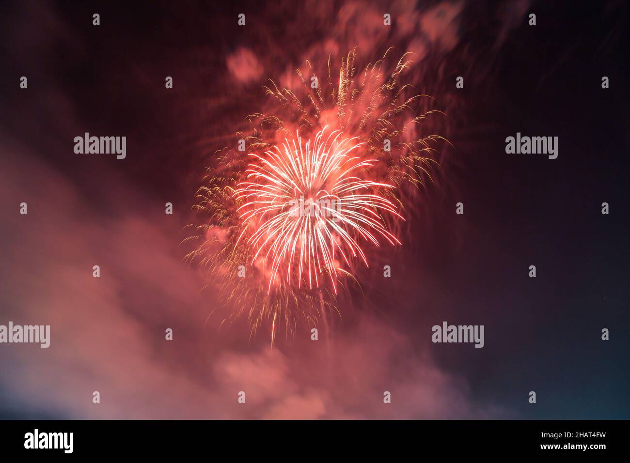 Fire work in celebrate event on black background Stock Photo - Alamy