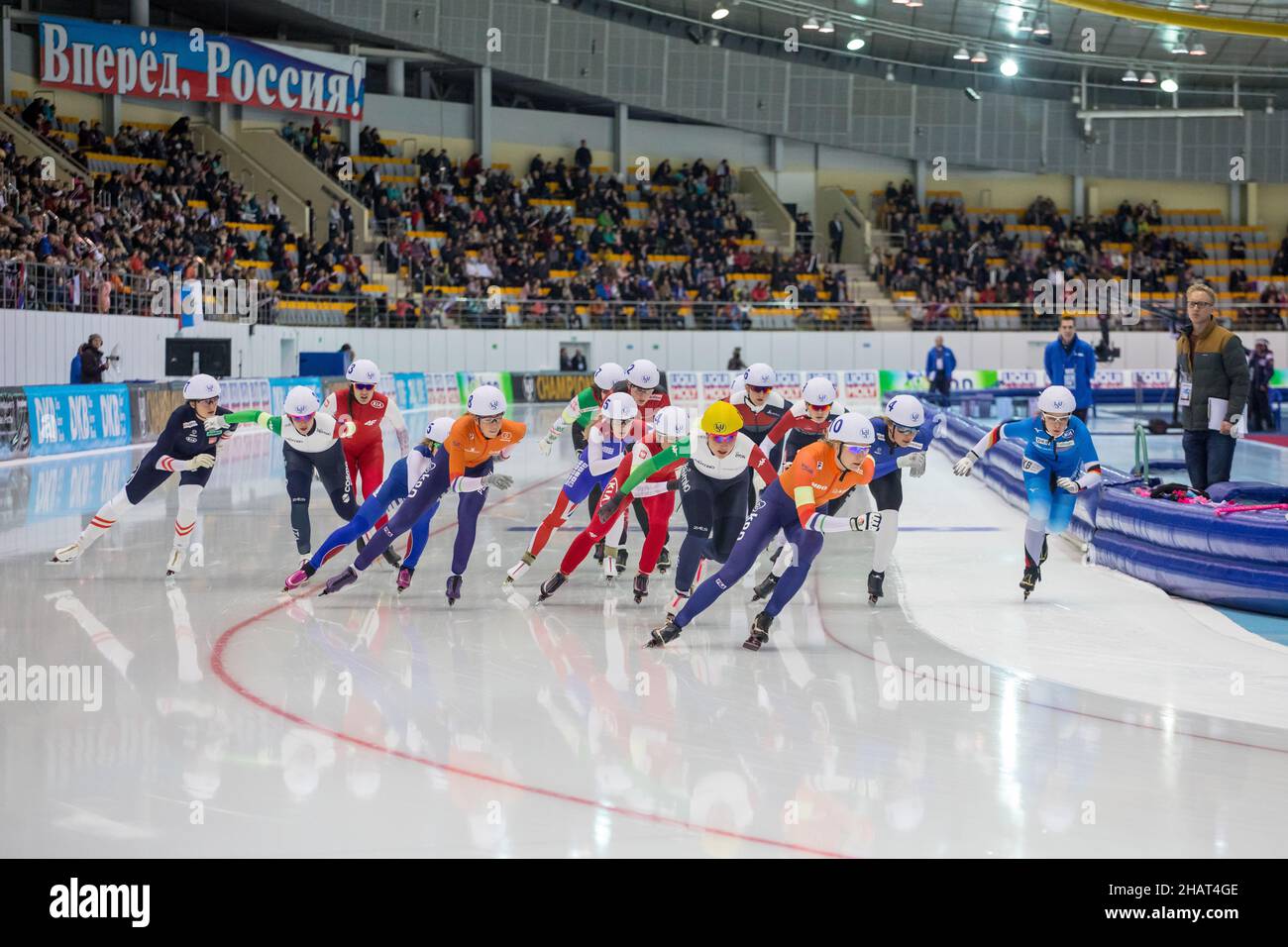 ISU European Speed Skating Championships. Athlete on ice. Classic speed ...