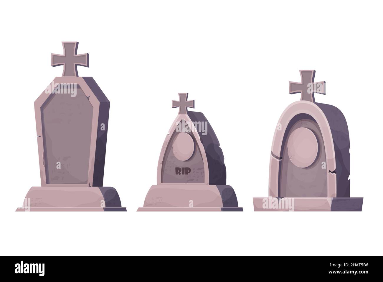 Set stone grave, memorial in cartoon style isolated on white background ...