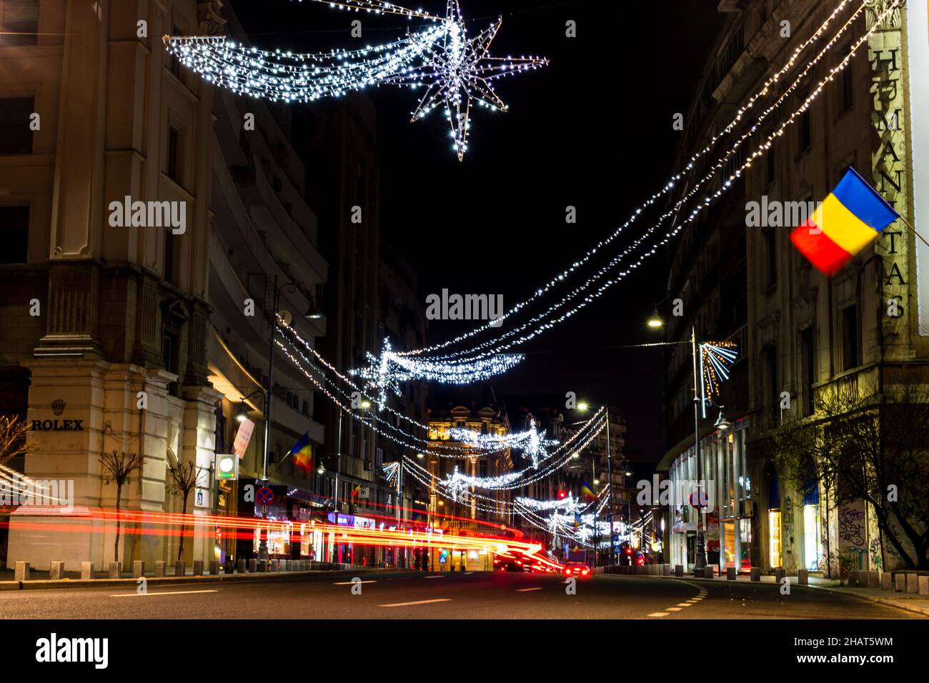 Light trails, night photography in Bucharest, Romania, 2021 Stock Photo ...