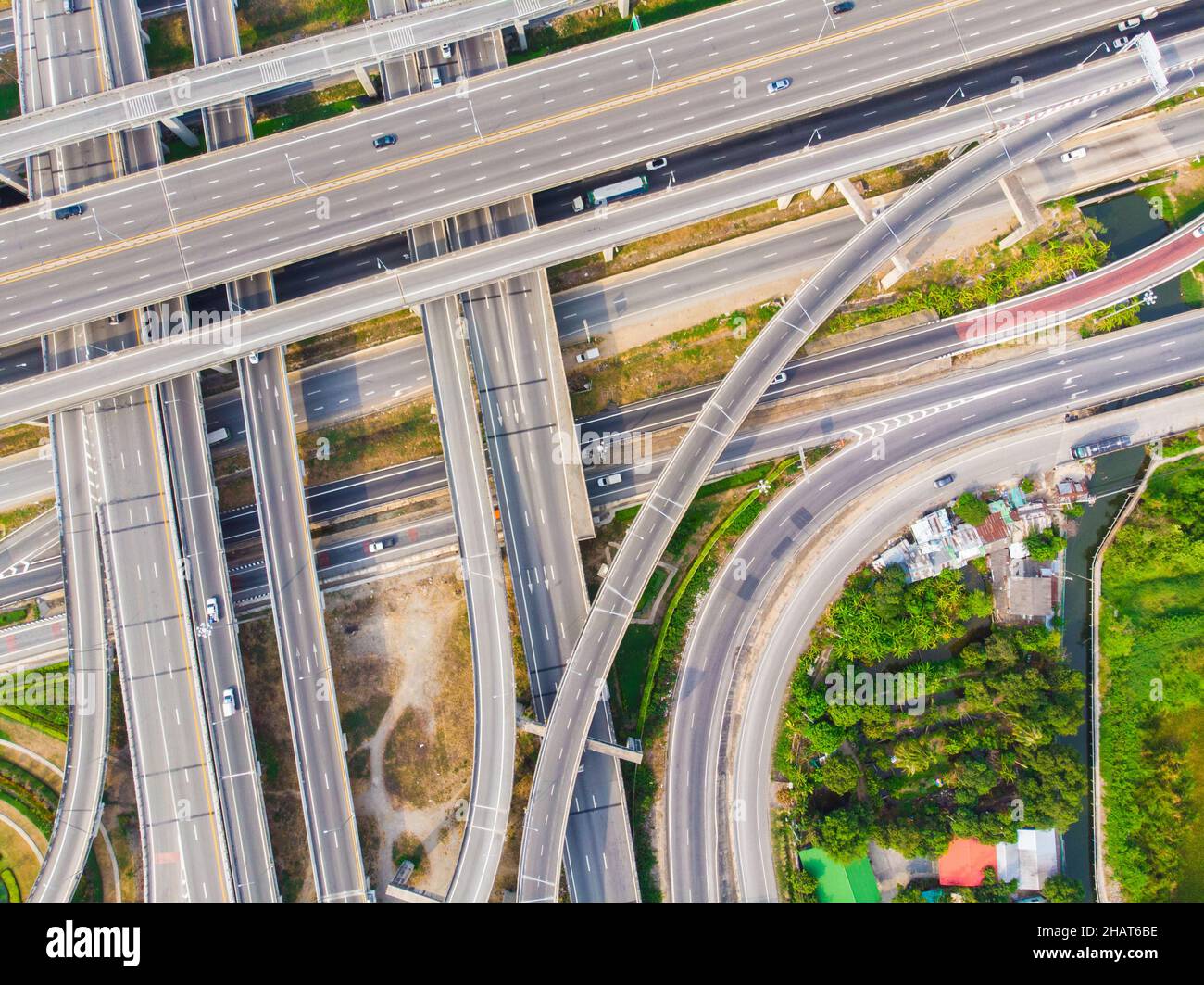 Aerial view city transport curve return road with car transport ...