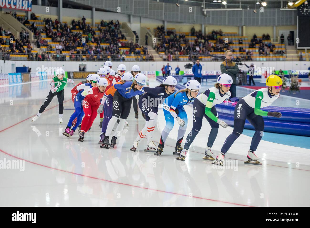 ISU European Speed Skating Championships. Athlete on ice. Classic speed ...