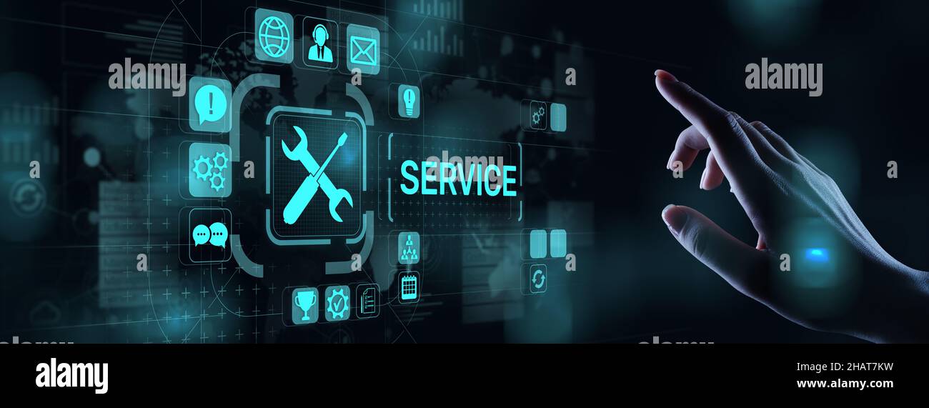 Service support customer help call center Business technology button on ...