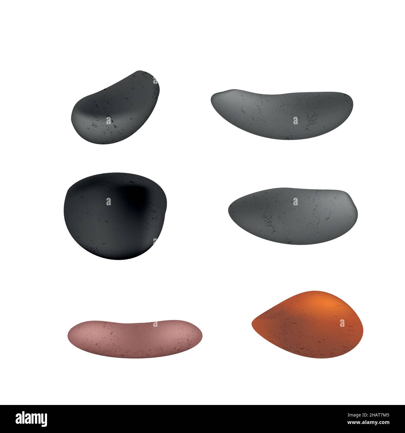 Set of 6 pebbles and natural stones of different shapes and colors ...