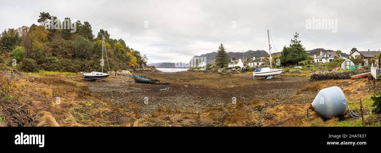 Remains of an abandoned fishing boat on the share at Plockton, Ross and ...