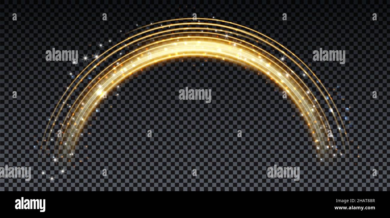 Gold magic arc. Abstract magic light effect. Luminous neon lines with ...