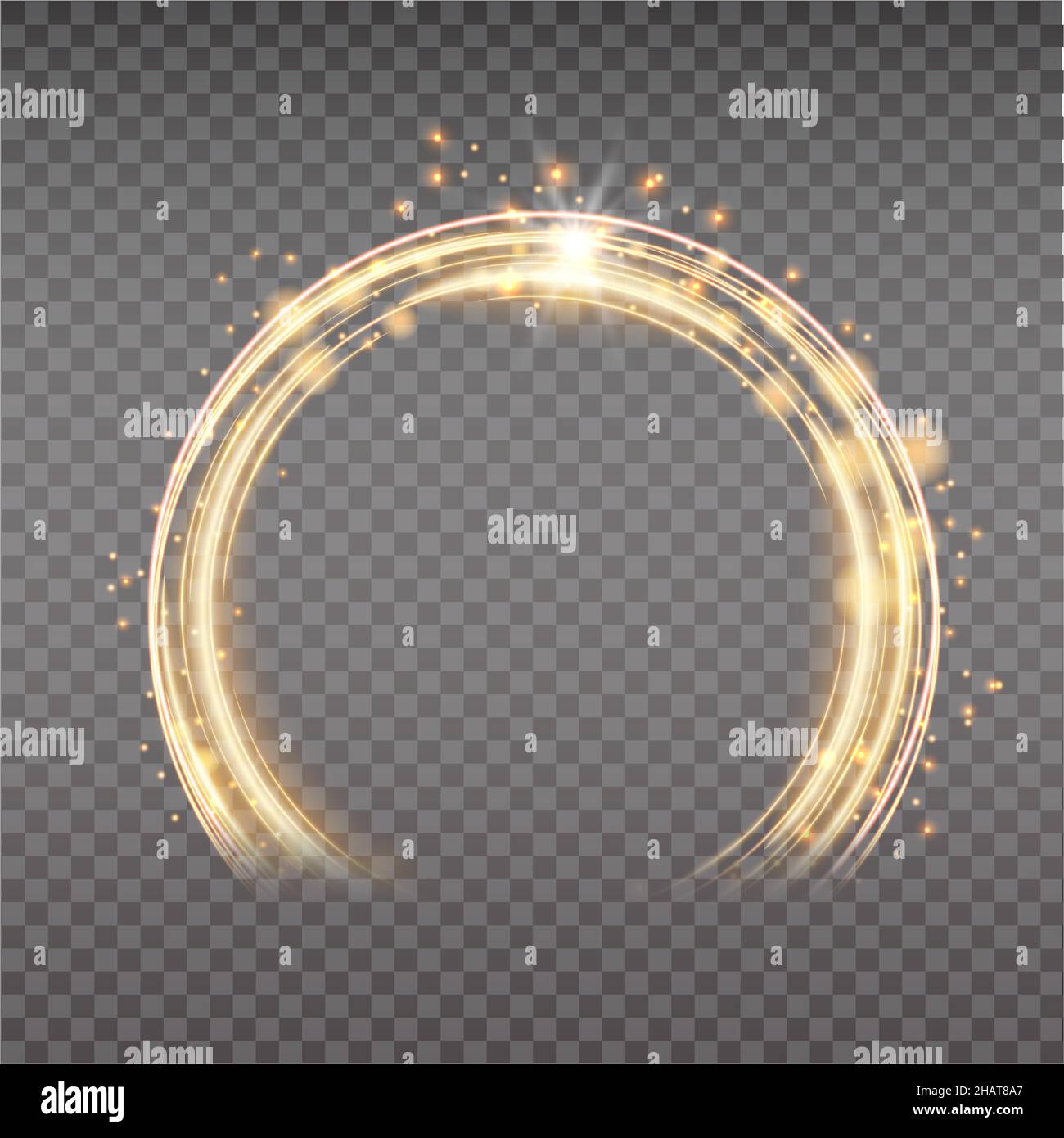 Gold magic arc. Abstract magic light effect. Luminous neon lines with ...