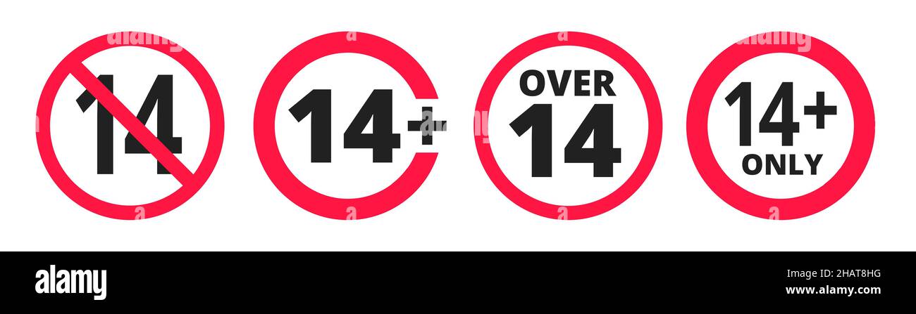 Over 14 years old plus forbidden round icon sign vector illustration ...