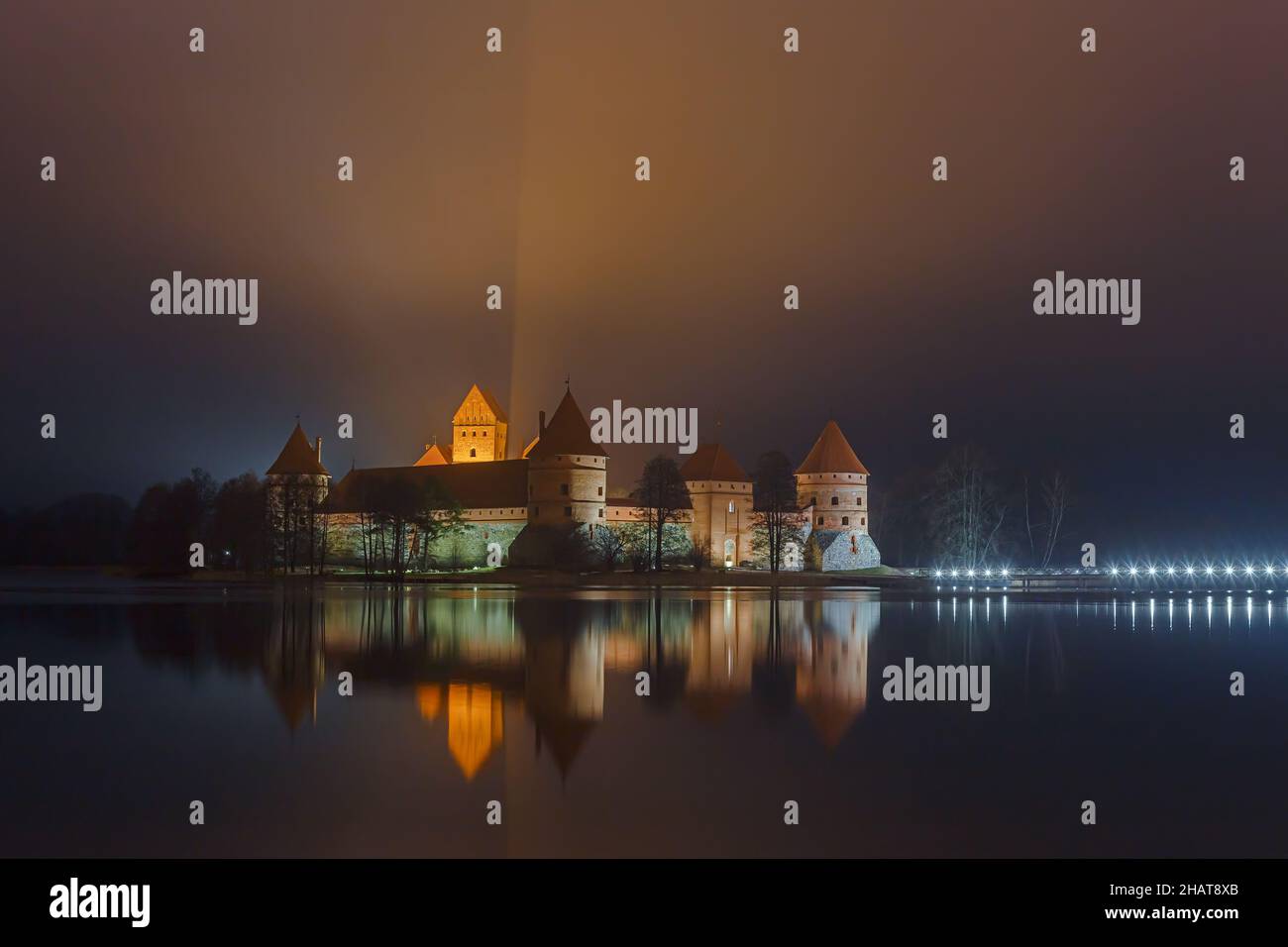 Lithuania, Trakai . Trakai Castle at night - Island castle in Trakai is ...