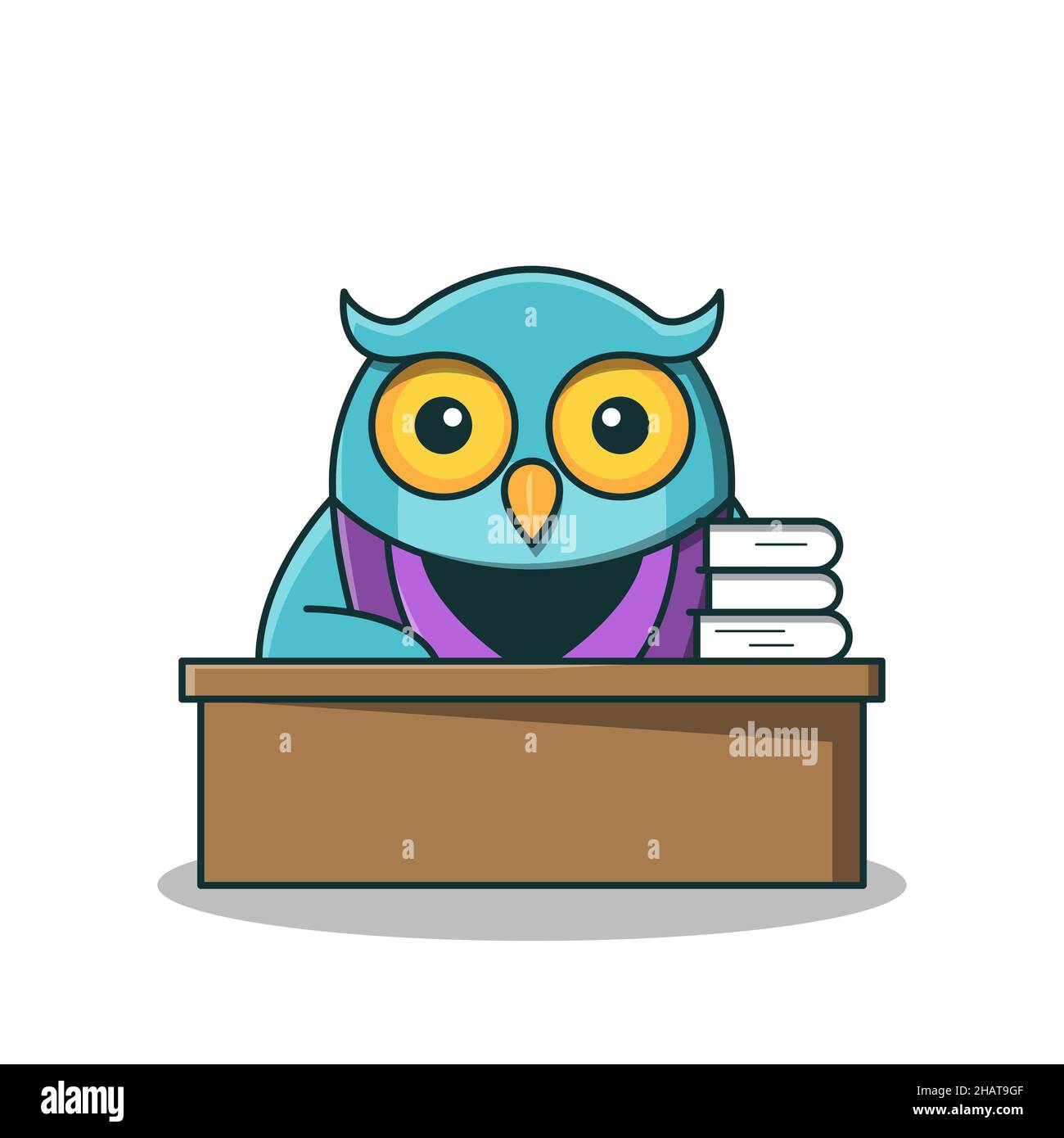 Owl Bird Teacher Table Book Education School Character Cartoon Stock ...