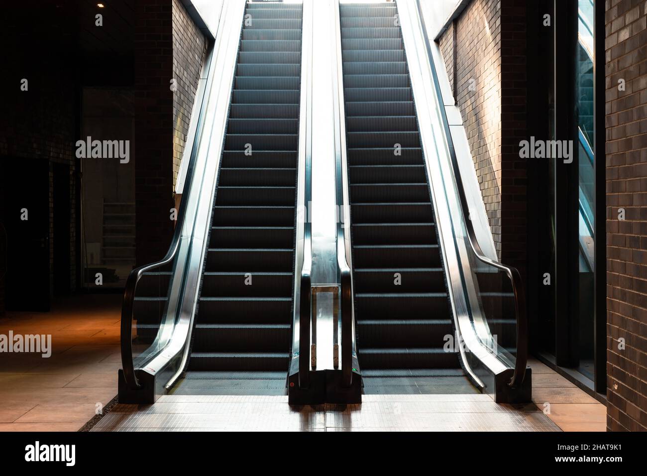 Escalators. Two Escalators in the building. Business or architecture or ...