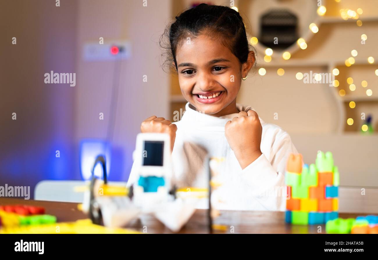 Girl Kid got excited after successful completion of DIY robot at home ...