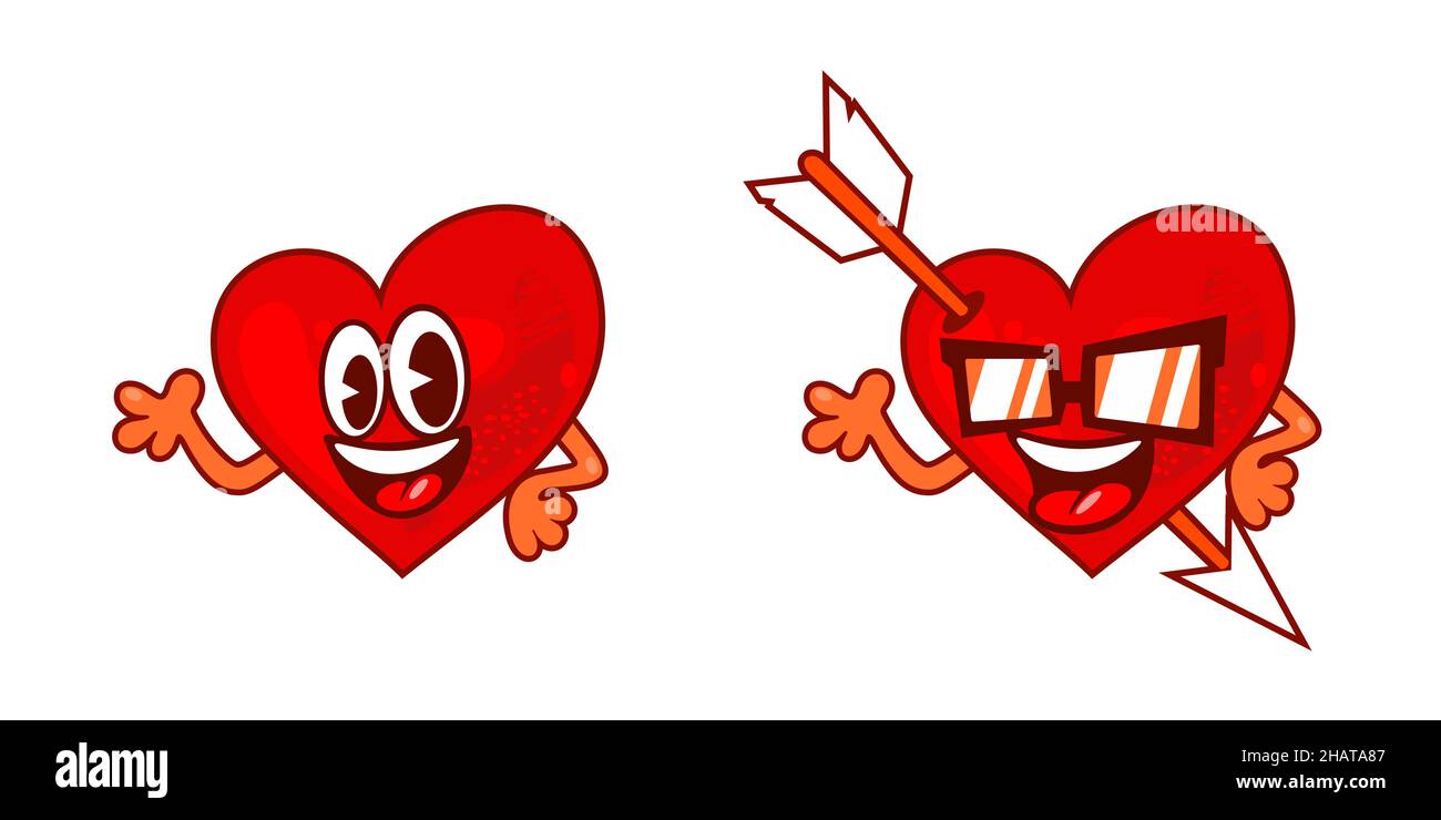 Simple Heart Cartoon Mascot Characters Vector Illustration Stock Vector ...