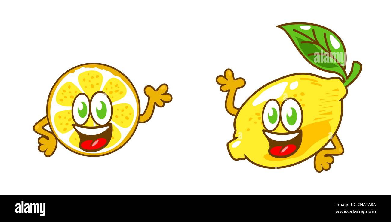 Flat Cute Lemon Cartoon Mascot Characters Vector Illustration Stock ...