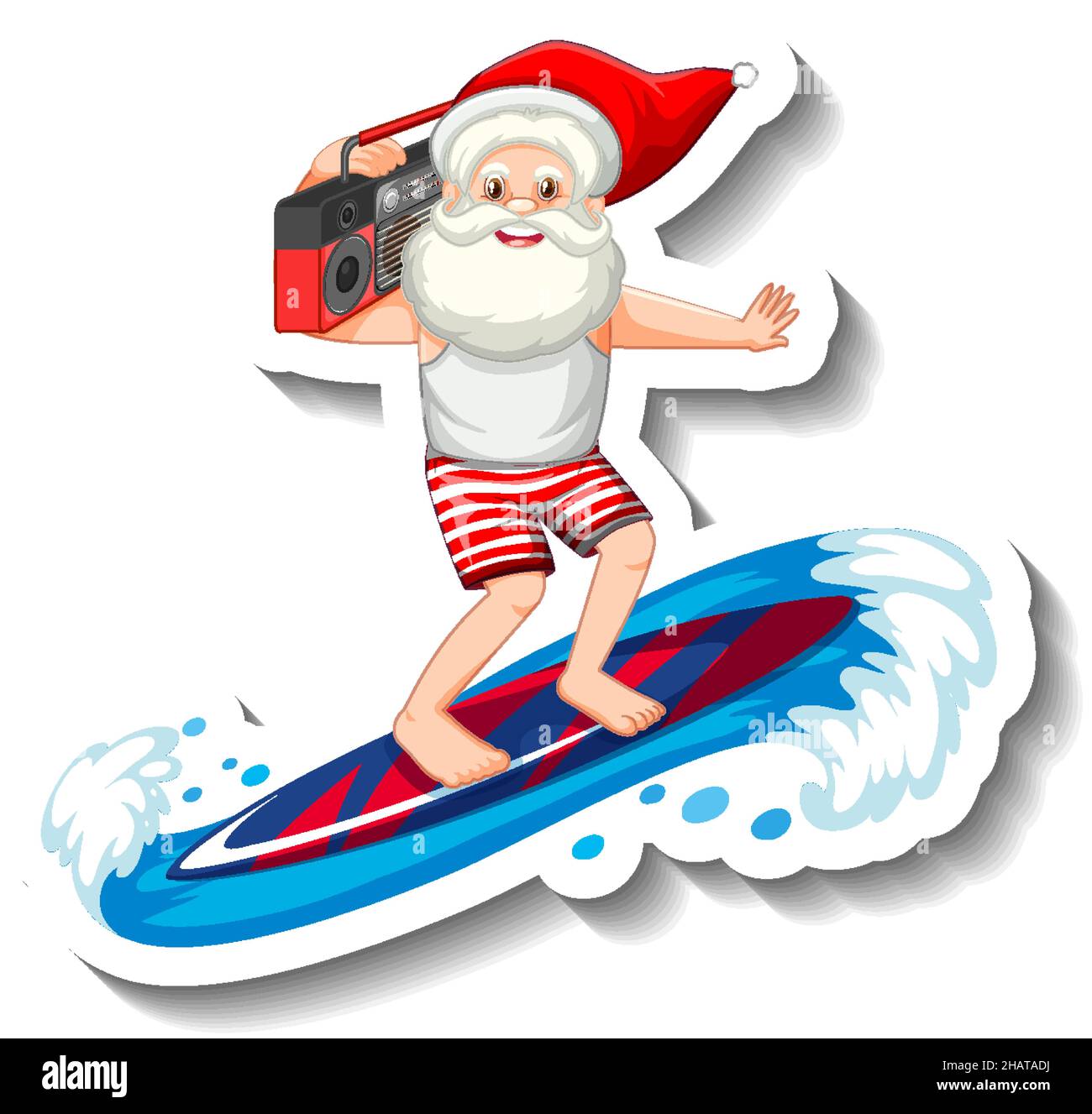 Summer Christmas with Santa surfing on water wave illustration Stock ...
