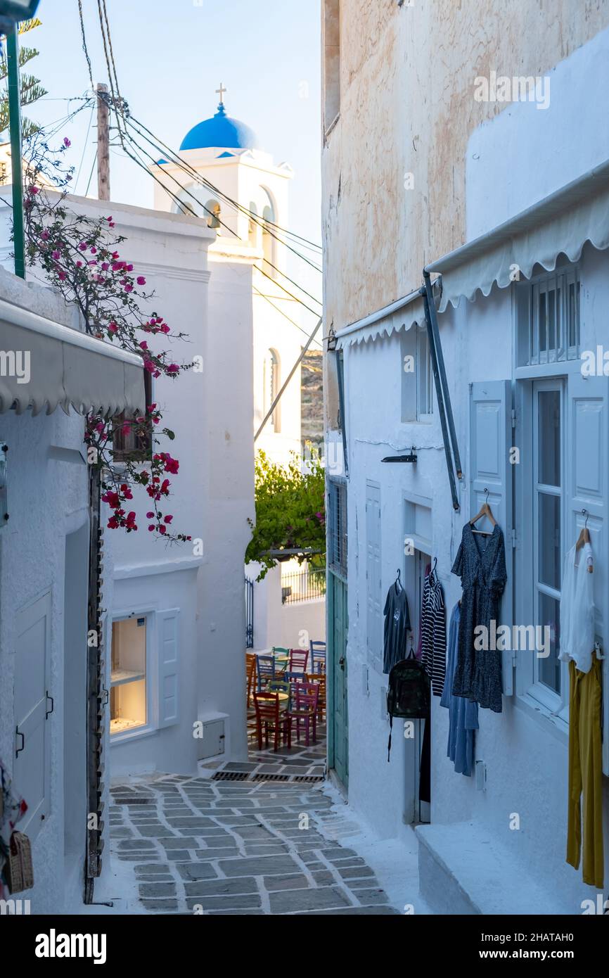 Cyclades, Greece. Ios, Nios island, Chora. Whitewashed buildings and ...