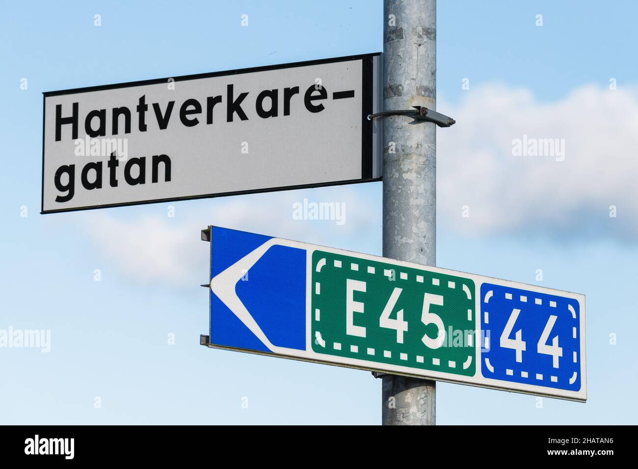 Road sign showing direction European route E45 and road 44 Stock Photo ...