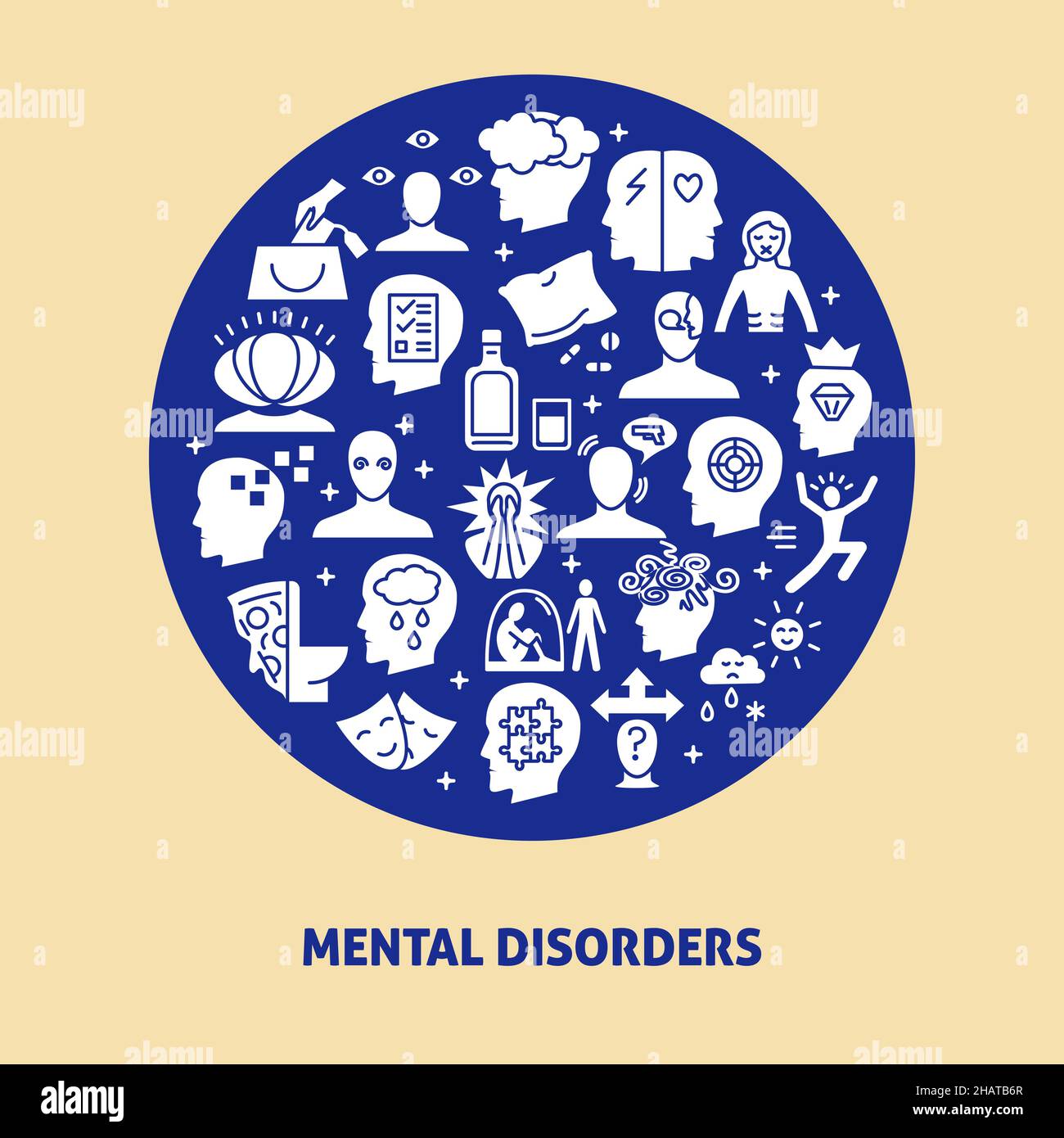 Mental disorders round concept poster with text. Psychological problems ...