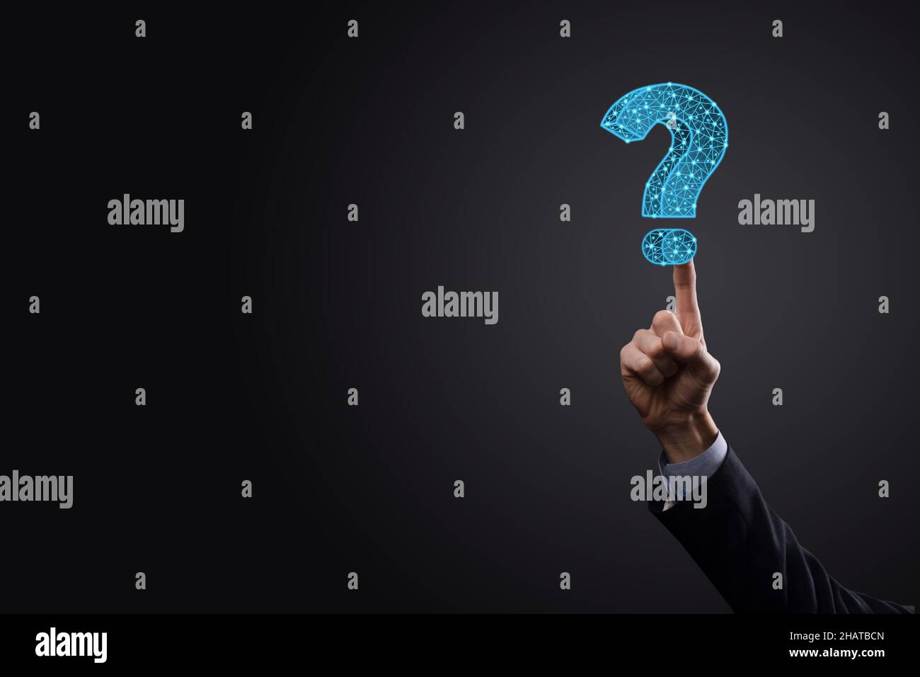Question mark. 3d abstract on dark background with dots and stars. Ask ...