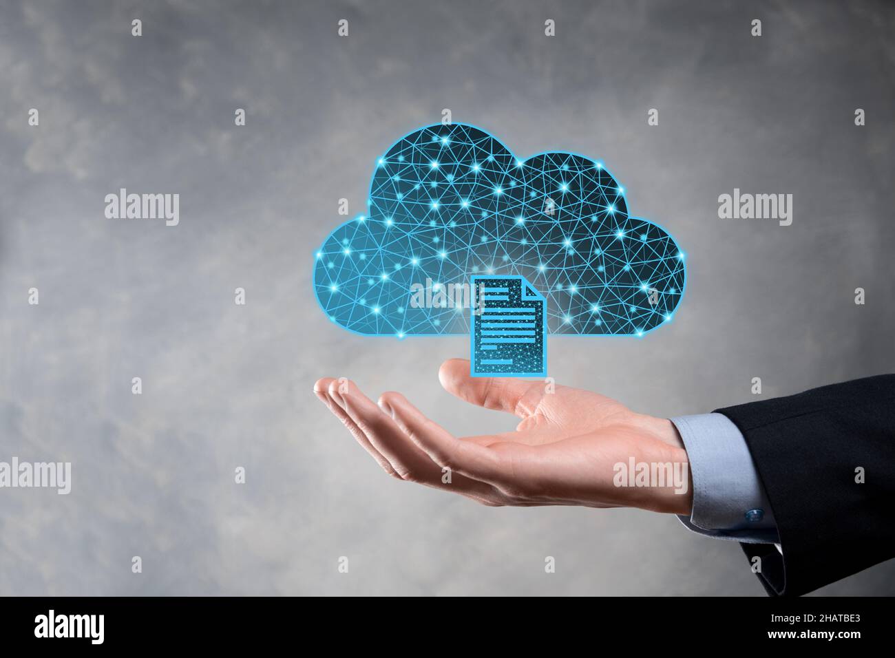 Cloud technology. Polygonal wireframe cloud storage sign with document ...