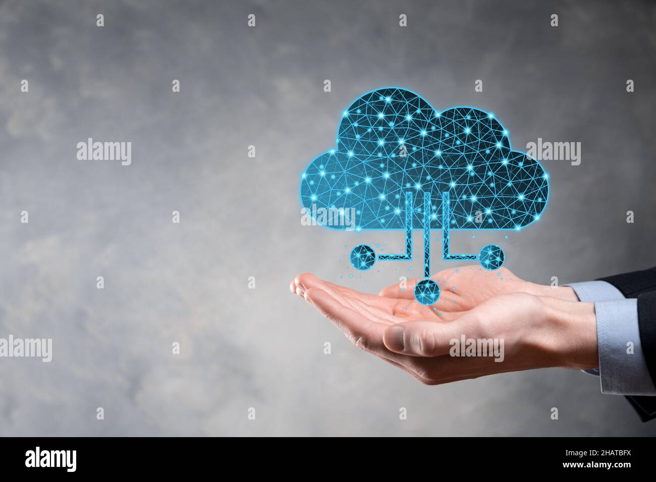 Cloud technology. Polygonal wireframe cloud storage sign with data ...