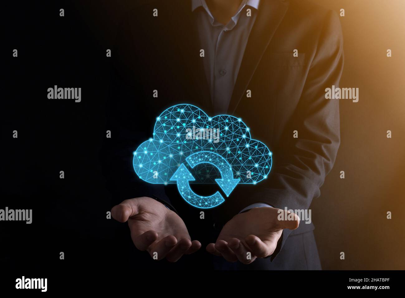 Cloud technology. Polygonal wireframe cloud storage sign with two ...