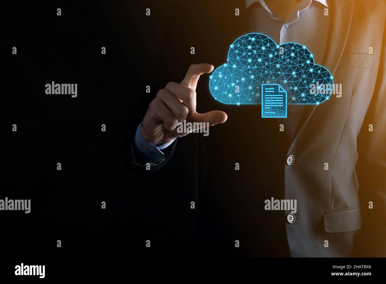 Cloud technology. Polygonal wireframe cloud storage sign with document ...