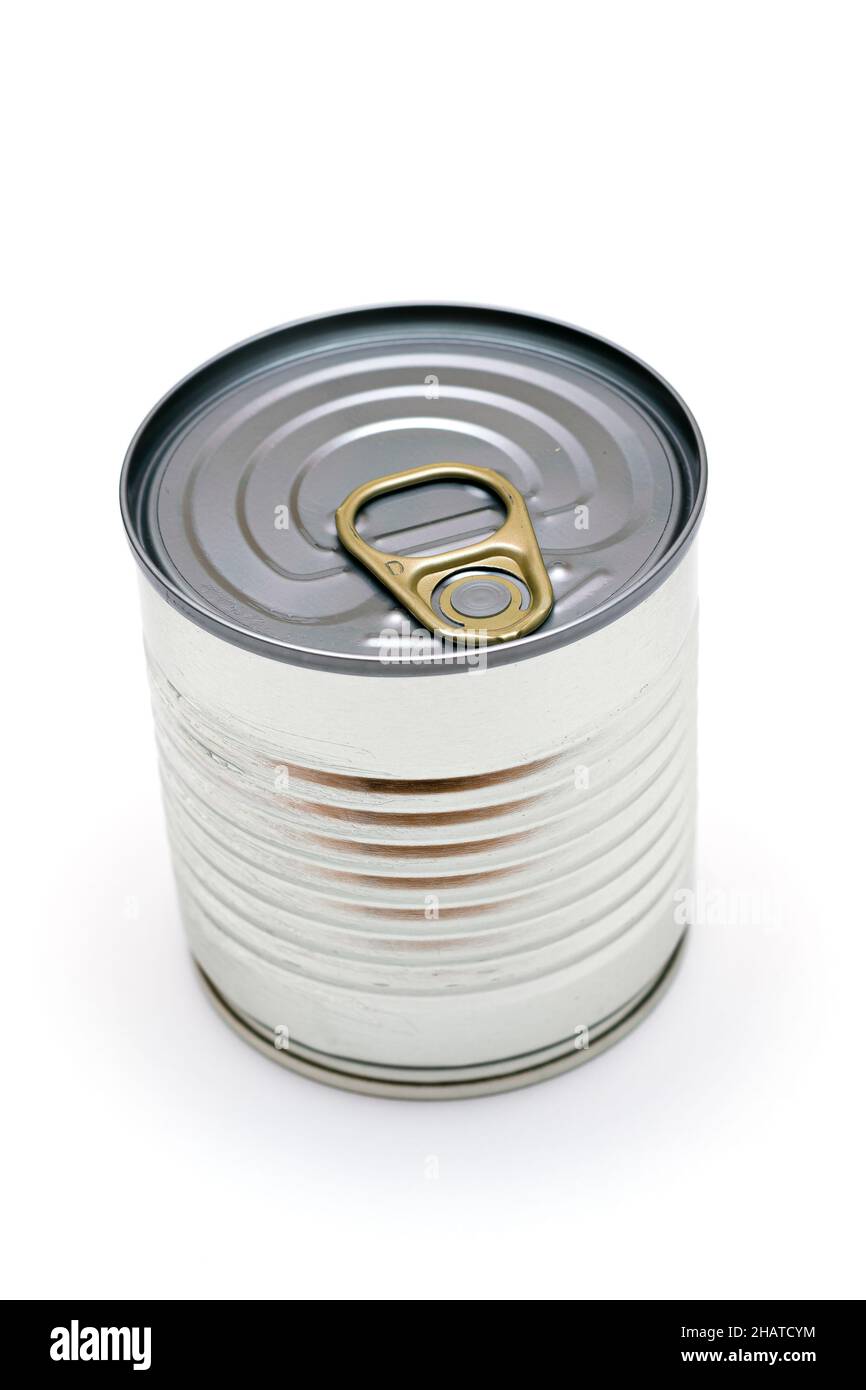 Unopened Tin Can with Blank Edge on White Background. Canned Food ...