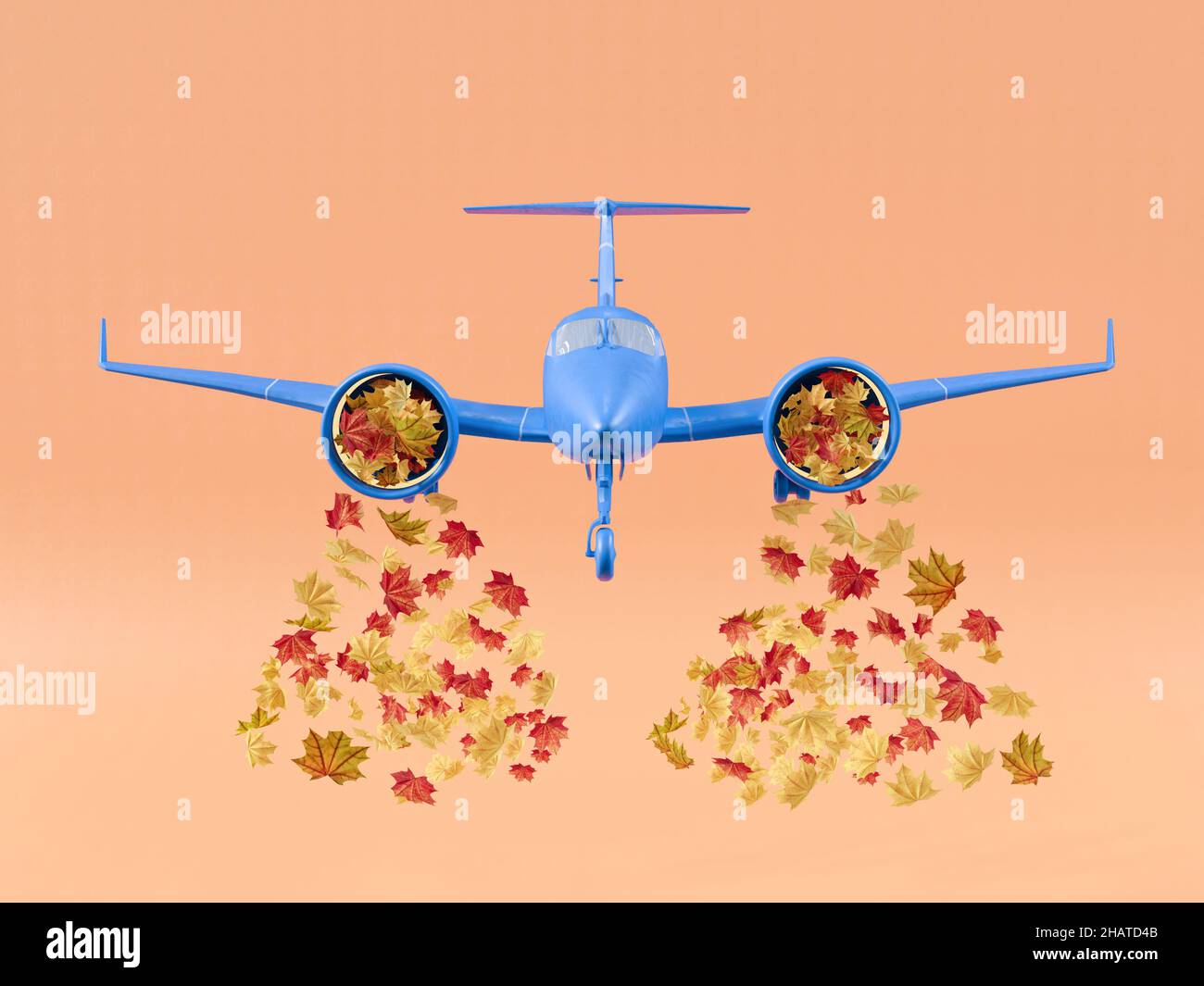 Creative Autumn concept of the plane that brings Autumn by throwing ...