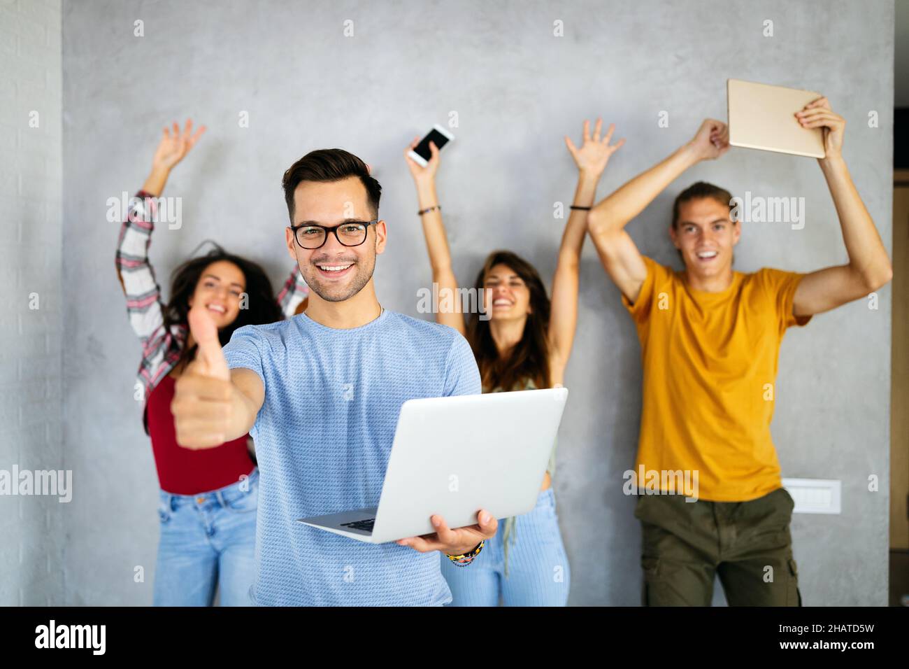 Digital connection technology student networking team friends concept ...