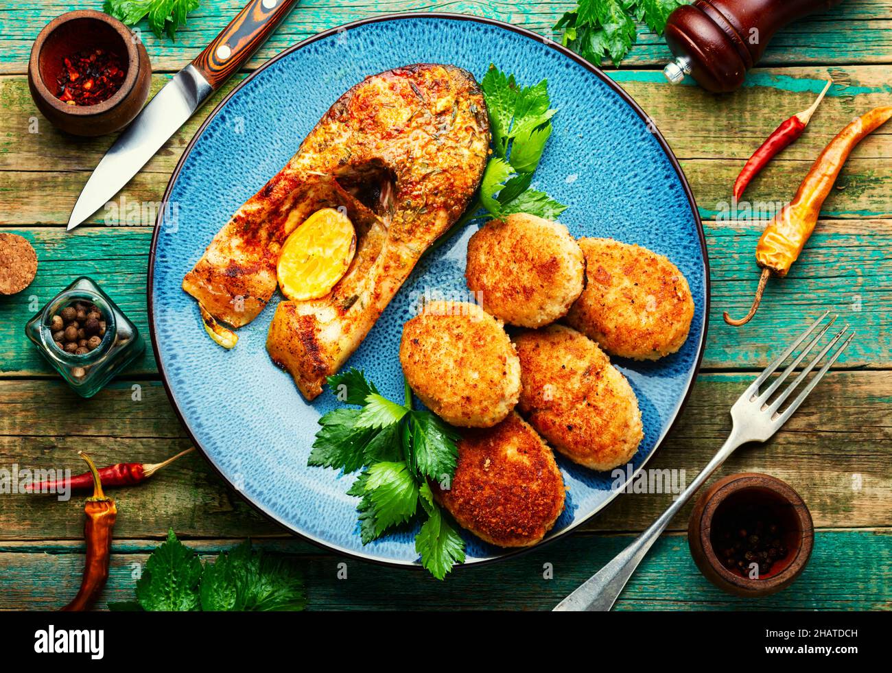Homemade fish cutlets and tasty fish steak Stock Photo - Alamy
