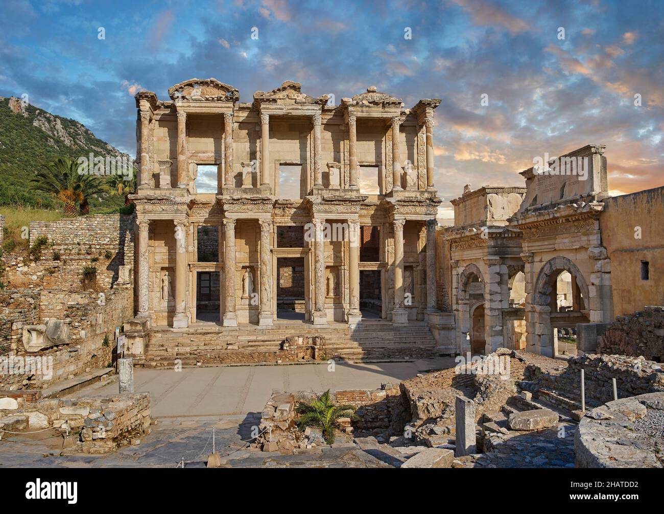 The ancient Library of Celsus , a Roman building ruins in Ephesus ...