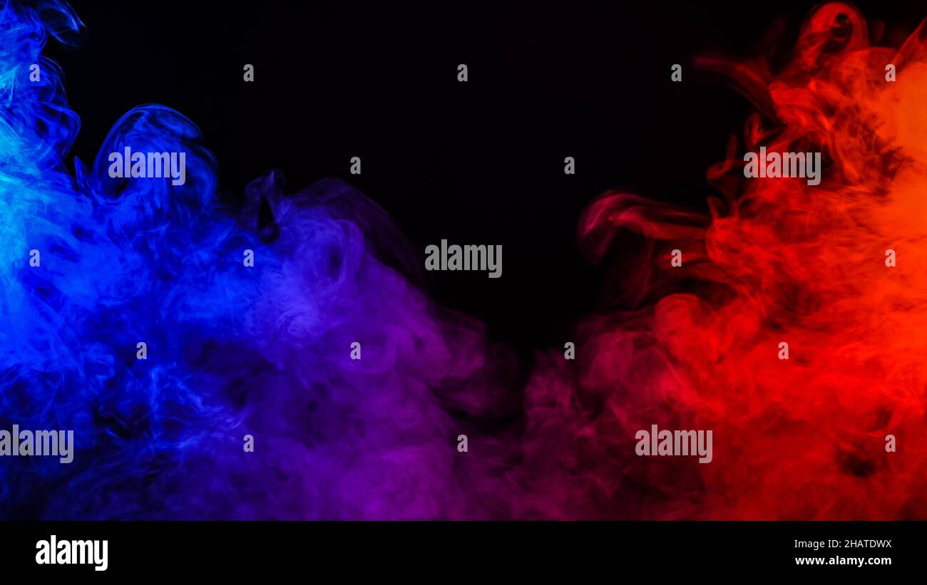 Fog in red blue neon light on black background Stock Photo - Alamy