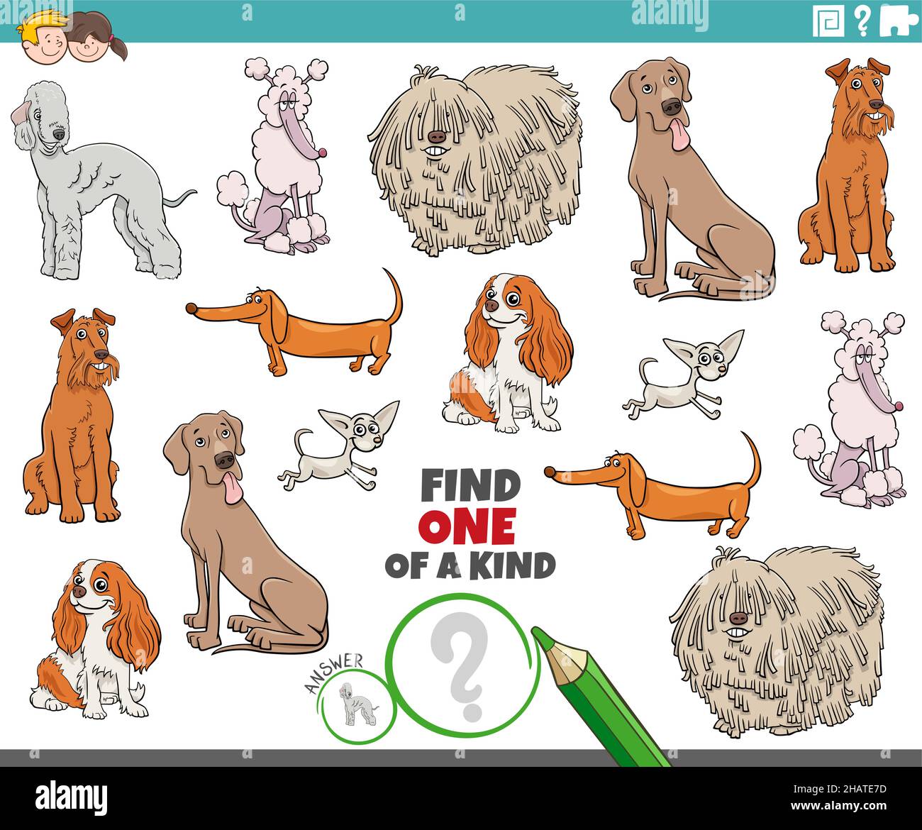 Cartoon illustration of find one of a kind picture educational game ...