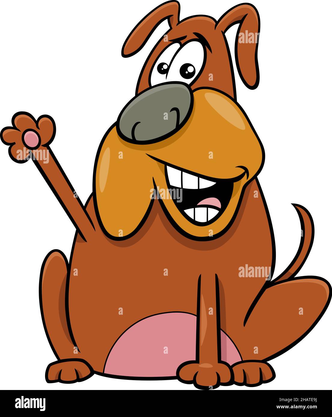 Cartoon illustration of funny dog comic animal character waving his paw ...