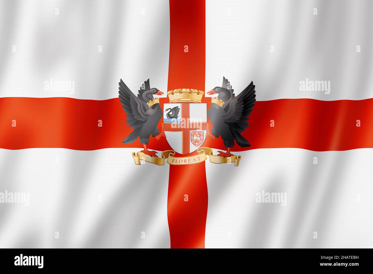 Perth city flag, Australia waving banner collection. 3D illustration ...