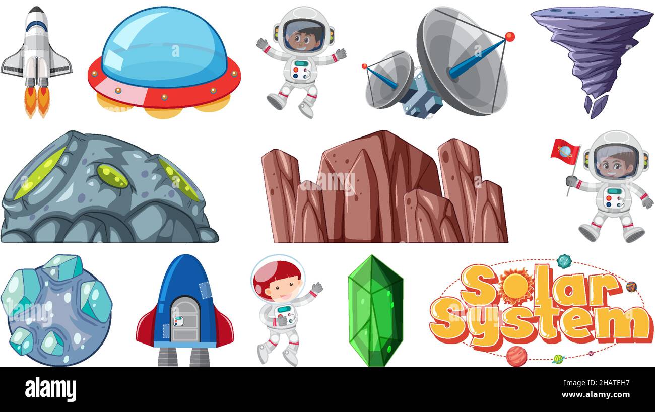 Set of isolated fantasy space game objects and elements illustration ...