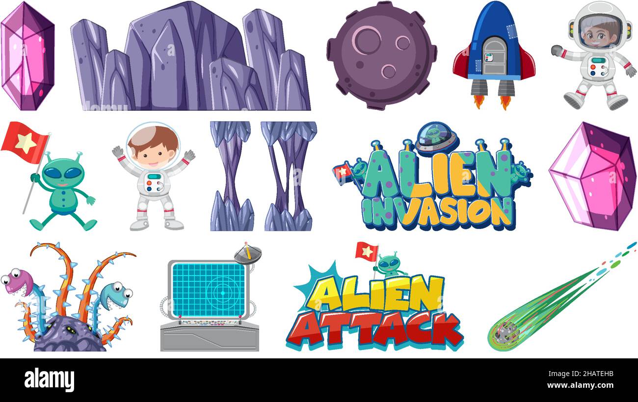 Isolated fantasy space game objects and elements set illustration Stock ...