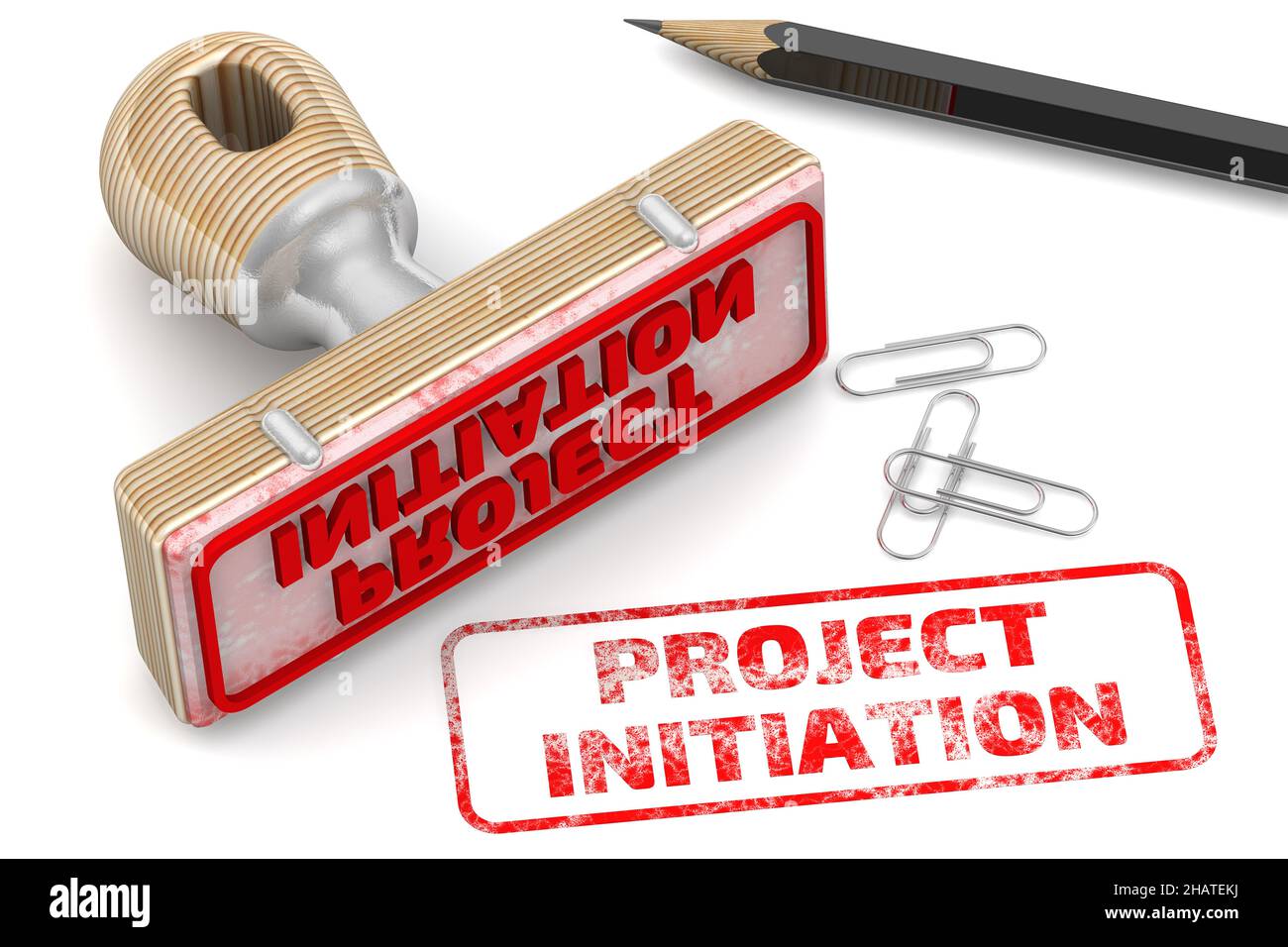 Project initiation. The stamp and an imprint. The stamp and red imprint ...