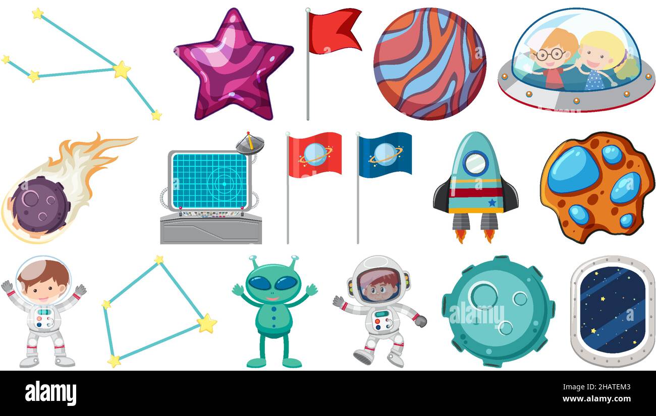 Set of isolated fantasy space objects illustration Stock Vector Image ...