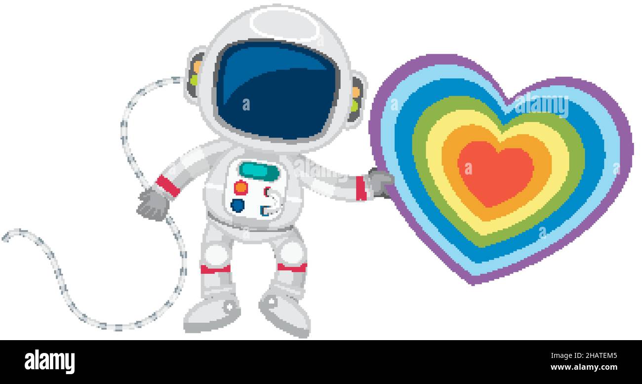 Astronaut with colourful rainbow heart illustration Stock Vector Image ...