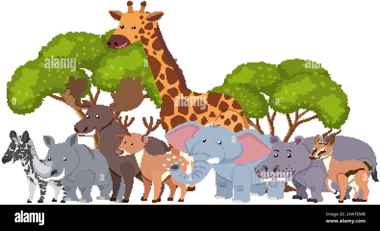 Cute African animals in flat style illustration Stock Vector Image ...