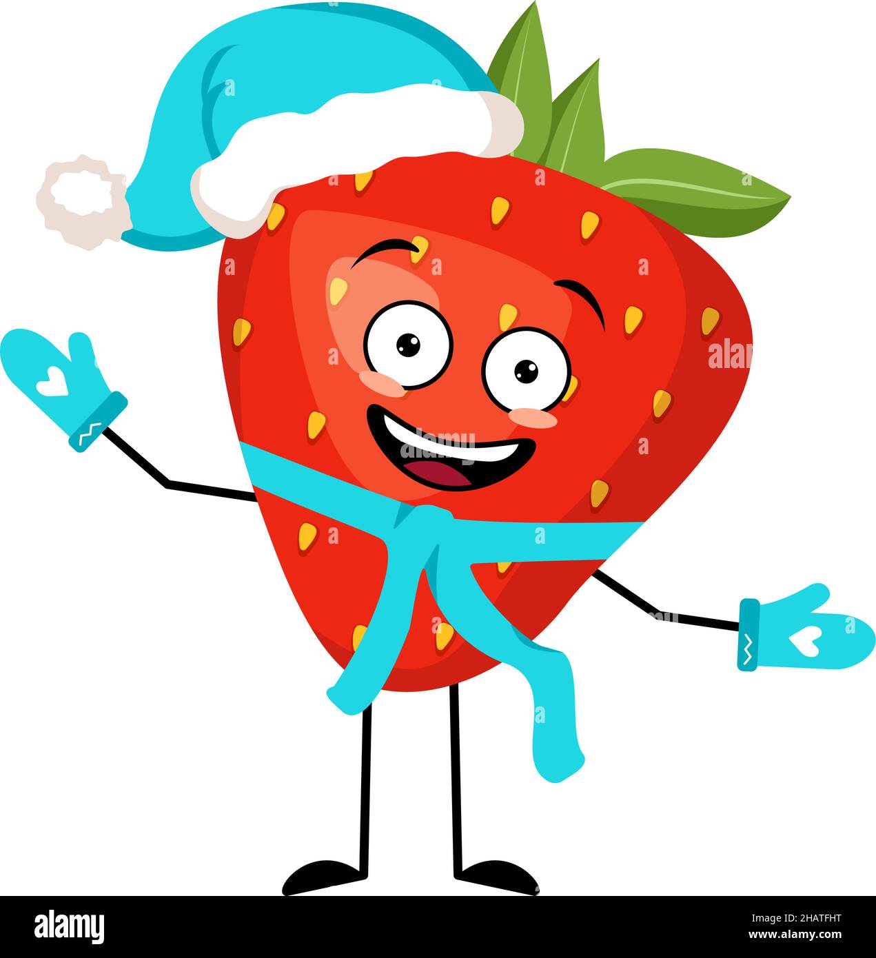 Cute strawberry Santa character with happy emotion, joyful face, smile ...
