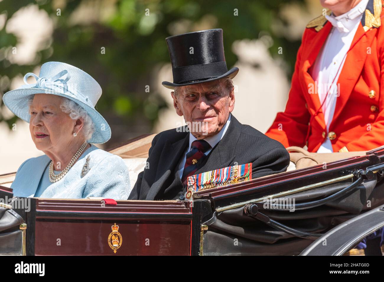 The Queen and Prince Philip in a carriage during Trooping the Colour ...
