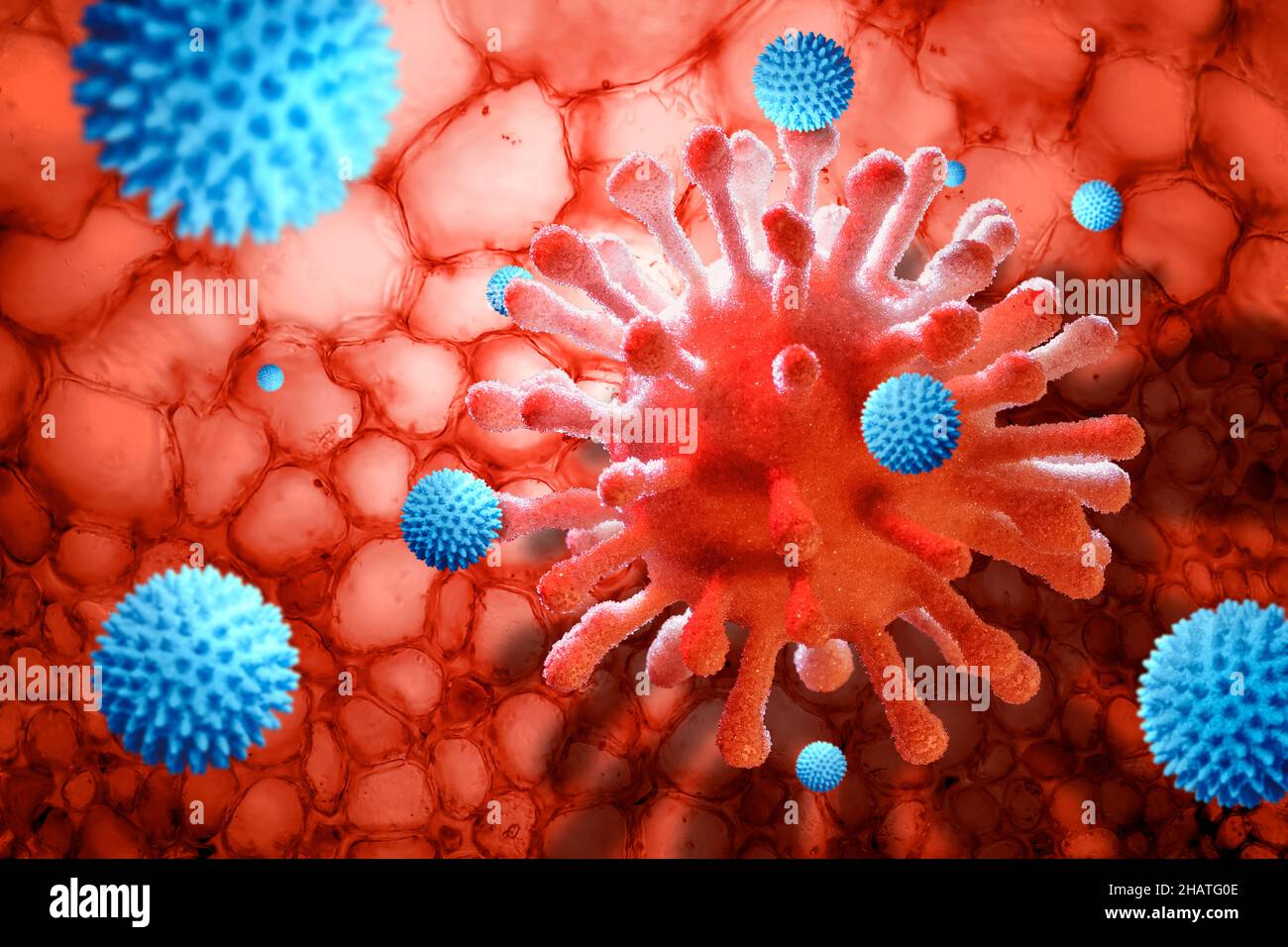 Symbolic virus and antibodies in cellular back Stock Photo - Alamy