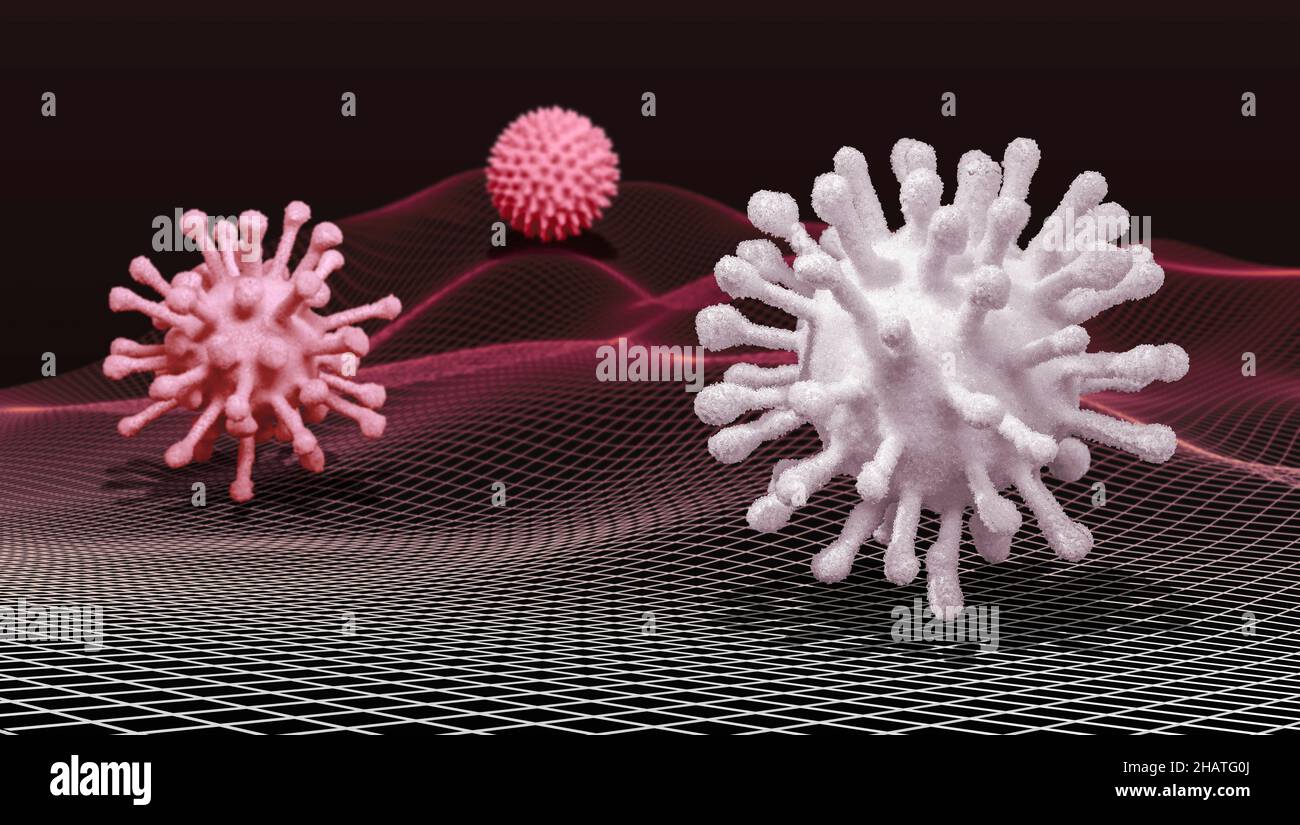 Wire mesh scenery and some symbolic viruses in dark back Stock Photo ...